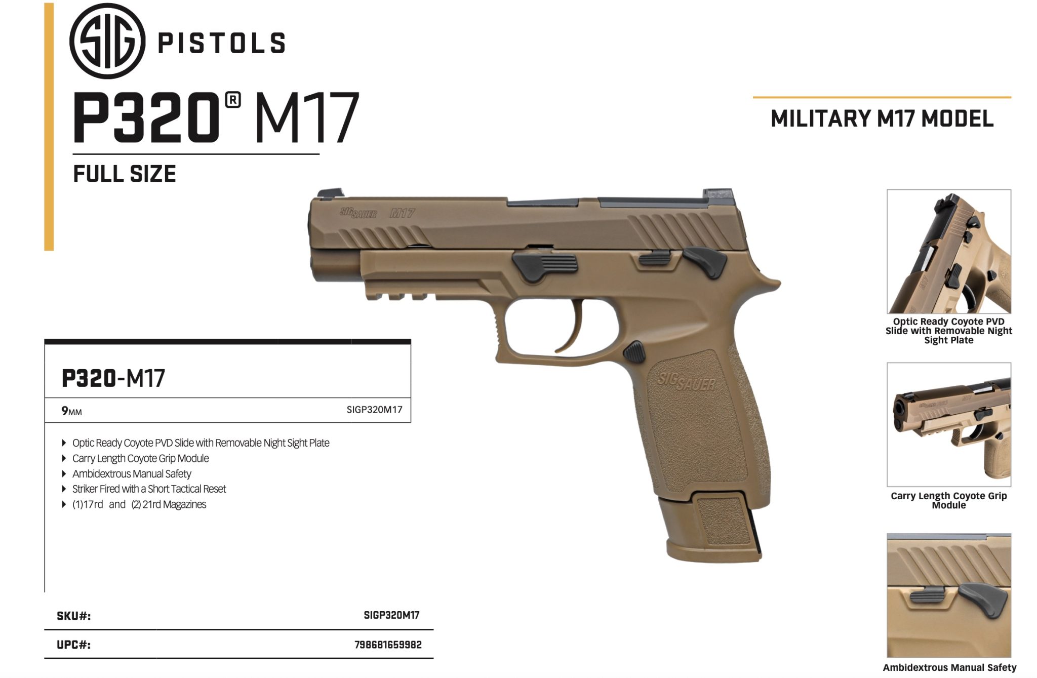 Sig Sauer P320-M17 Military Issue 9mm SIGP320M17 - C.O.P.S . GunShop